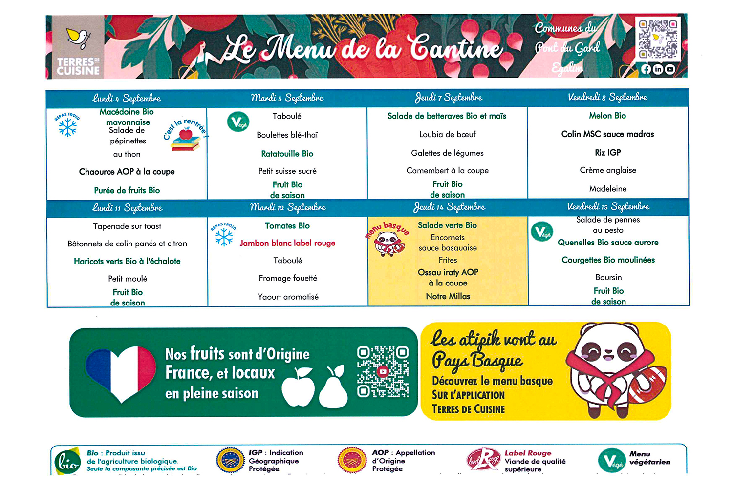 Menu de la Cantine scolaire – Site officiel de la ville de Comps (Gard)